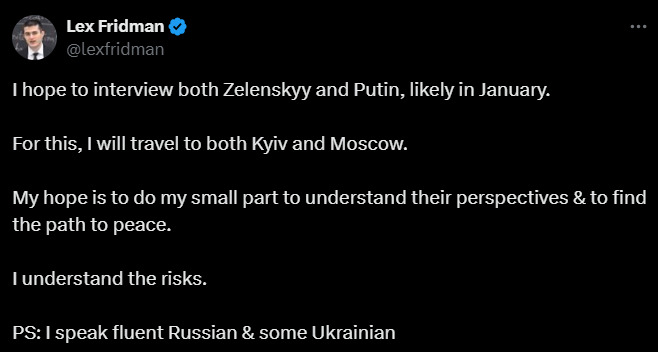Подкастер Фрідман запише інтервю із Зеленським та Путіним Цензор НЕТ